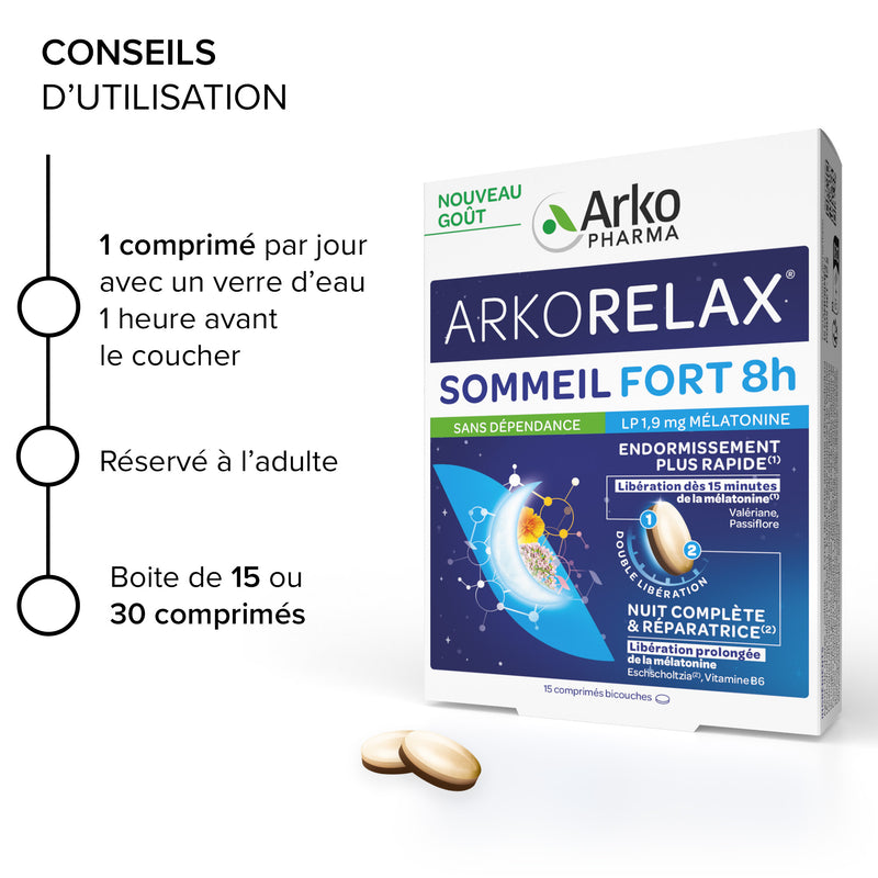 Arkorelax® Sommeil Fort 8H - 15 comprimés • Arkopharma