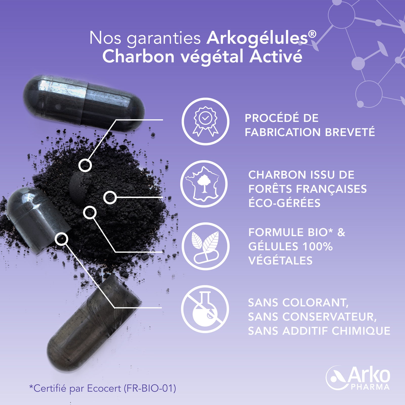 Arkogélules® BIO Charbon Végétal Activé – Arkopharma