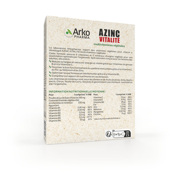 Azinc® Vitalité multivitamines végétales - Anti gaspillage • Arkopharma